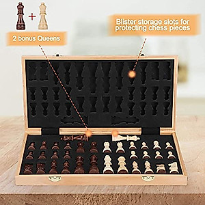 Vahome Magnetic Chess Board Set for Adults & Kids, 15" Wooden Folding Chess Boards, Handcrafted Portable Travel Chess Game for Beginner Tournament with Pieces Storage Slots & 2 Extra Queens