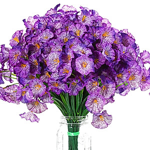 WILLBOND 12 Bundles Faux Flowers Decorative Artificial Shrubs Bushes Outdoor UV Resistant No Fade Faux Plastic Plants for Floral Arrangement Home Patio Porch Garden Decor (Purple)