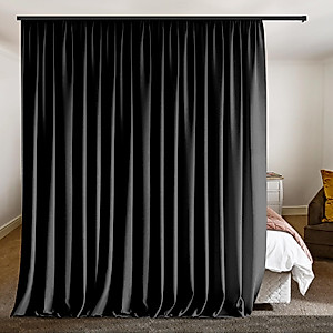 ROOMNEST Multifunctional Room Divider Curtain Totally Blackout Privacy Partition Drape Room Thermal Insulated Noise Reduced Suitable for Curtain Track&Rod System, 10 ft W x 9 ft H, Black, 1 Panel