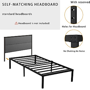Kilyssa 16 Inch Twin Bed Frame Heavy Duty Metal Platform Steel Slat Support with Storage/No Box Spring Needed/Noise Free/Easy Assembly