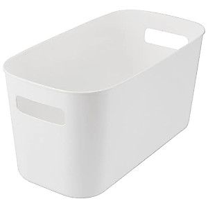 SEUNMUK 8 Pack 10" Long Bathroom Vanity Plastic Organizer Storage Bin Tote with Handles, White Plastic Storage Bins for Kitchen Pantry, Bathroom, Bedroom, Laundry, Vanity Room