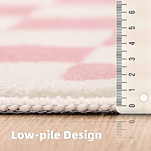 TRUEDAYS Area Rug 5x7 Modern Pink Checkered Rug for Living Room and Bedroom Soft Washable Rug with Non-Slip Backing, Soft Low Pile Checkboard Area Rug Carpet for Indoor Use