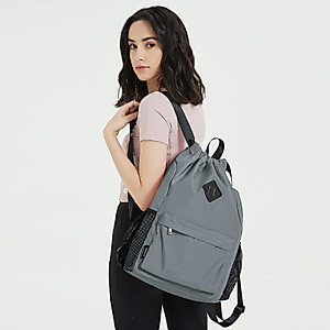 WANDF Drawstring Backpack Sports Gym Bag with Shoes Compartment, Water-Resistant String Backpack Cinch for Women Men(Large,Grey)