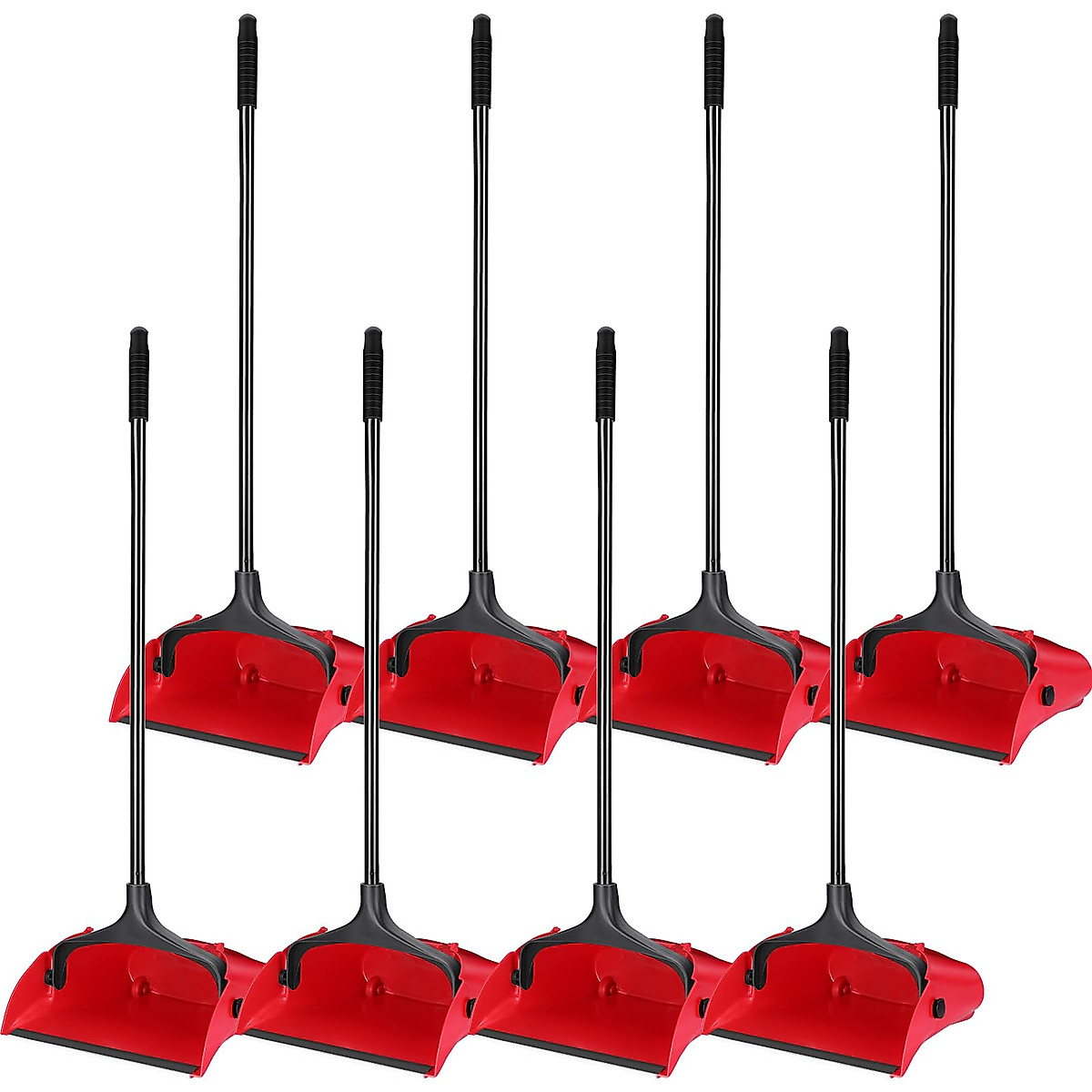 Weewooday 8 Pieces Commercial Lobby Dustpan Plastic Upright Dust Pan with Long Handle Metal Upright Dustpan Heavy Duty for Restaurants Commercial Lobby Garage Home and Outdoors Use (Red)