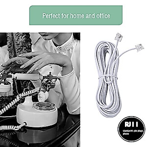 LanSenSu 15-Feet Telephone landline Extension Cord Cable Cord with Standard RJ-11 6P4C Plug (White 15-ft, 2Pack)