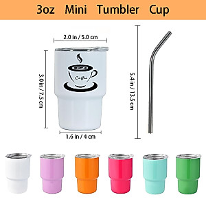 ABBSH Mini Cup 3OZ Shot Glass Tumblers with Lids and Straws Set of 6 (6 Assorted Color 6PACK)