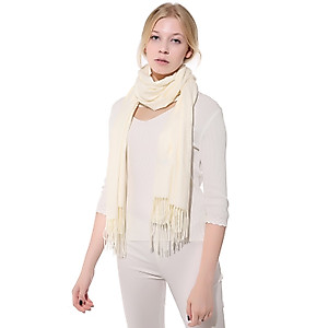 Anboor Super Soft Cashmere Blanket Scarf with Tassel Solid Color Warm Shawl for Women,White