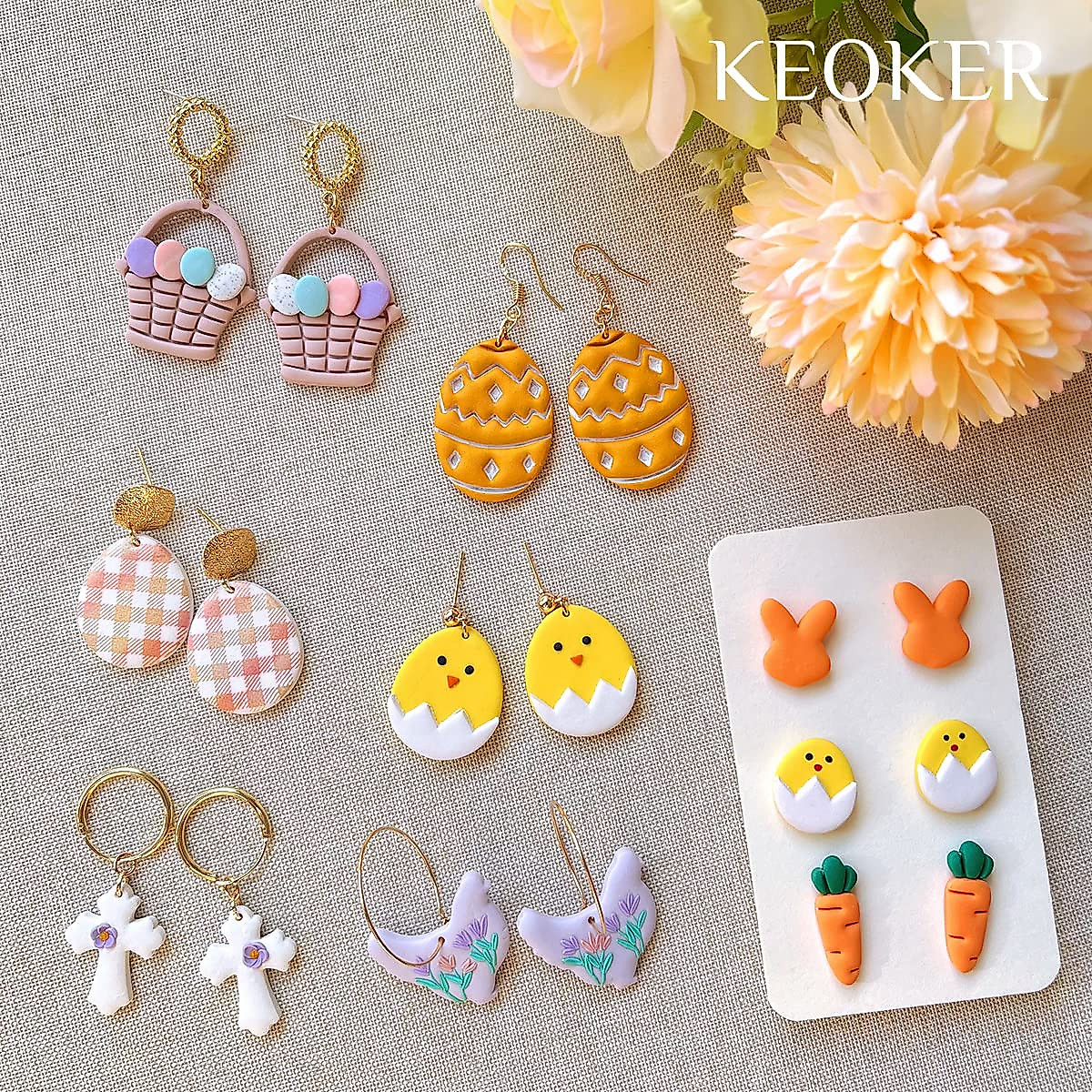 Keoker Polymer Clay Cutters, Easter Polymer Clay Cutters for Earrings Making, 11 Shapes Easter Day Clay Cutters, Small Easter Clay Cutters for Polymer Clay Jewelry