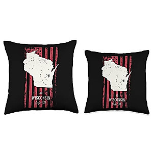 Wisconsin State Map USA Throw Pillow, 16x16, Multicolor