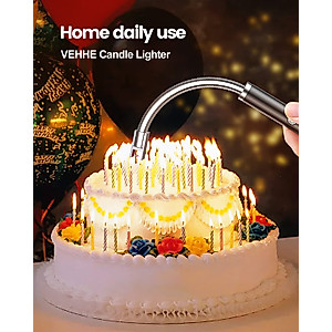 VEHHE Candle Lighter, 2 Pack Rechargeable Electric Lighter with LED Battery Display Safety Switch, Flexible Neck USB Lighter for Candles Camping Grill Gas Stoves Cooking (Black & Pink)