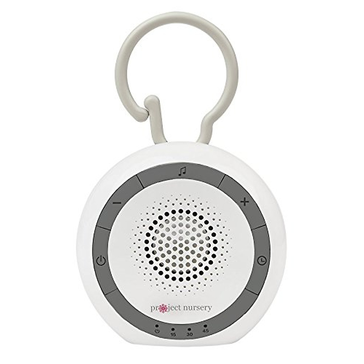 Project Nursery Portable Sound Soother for Baby, White Noise Sound Machine and Sleep Soother with 4 Natural Sounds and 2 Lullabies, Sleep Timer, Volume Control and Flexible Clip, White
