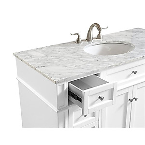 Elegant Kitchen and Bath 48 inch Single Bathroom Vanity Cabinet Set with White Marble Countertop - White