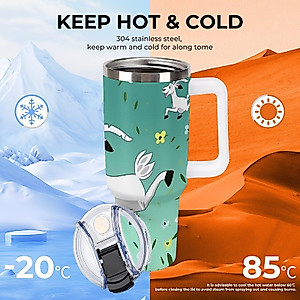 DWVSFJM Goat Frolic Insulated Tumbler 40 Oz Stainless Steel Double Wall Vacuum Travel Mug Large Capacity Car Cup Reusable Coffee Cup with Handle And Straw Lid Gifts White