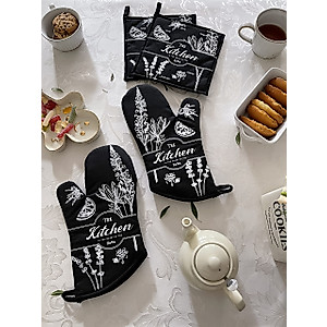 Black Oven Mitts Pot Holders 4-Pack Gift Set