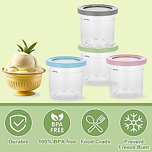 FORTHEAL Creami Pints and Lids for Ninja Creami, Pint Container & Lid, 4 Pack 16 oz, Fits NC299AMZ & NC300s Series Creamer Ice Cream Maker, with Ice Cream Spoon