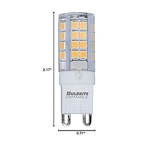 Bulbrite LED Mini T4 Dimmable Bi-Pin Base (G9) Light Bulb 40 Watt Equivalent 3000K, Clear 1-Pack