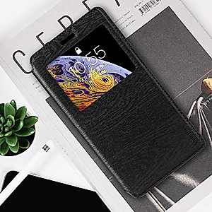 Shantime Infinix Note 10 Pro Case, Wood Grain Leather Case with Card Holder and Window, Magnetic Flip Cover for Infinix Note 10 Plus Black
