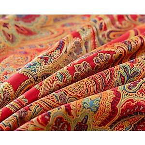 Classical Paisley Duvet Cover 3pc Set Bohemian Bedding Boteh Damask Medallion 400TC Egyptian Cotton Sateen Luxury European Traditional Style Bed Linen (Red Gold, King)