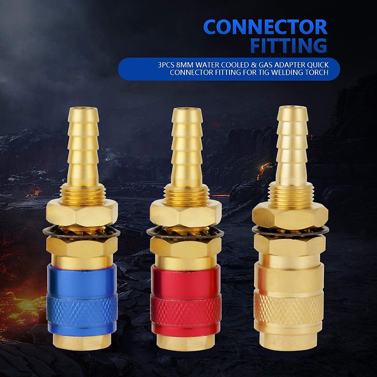 3Pcs Quick Connectors 8mm Brass Connector Fitting Water Cooled & Gas Adapter Argon Quick Connect Fittings for TIG Welding Torch