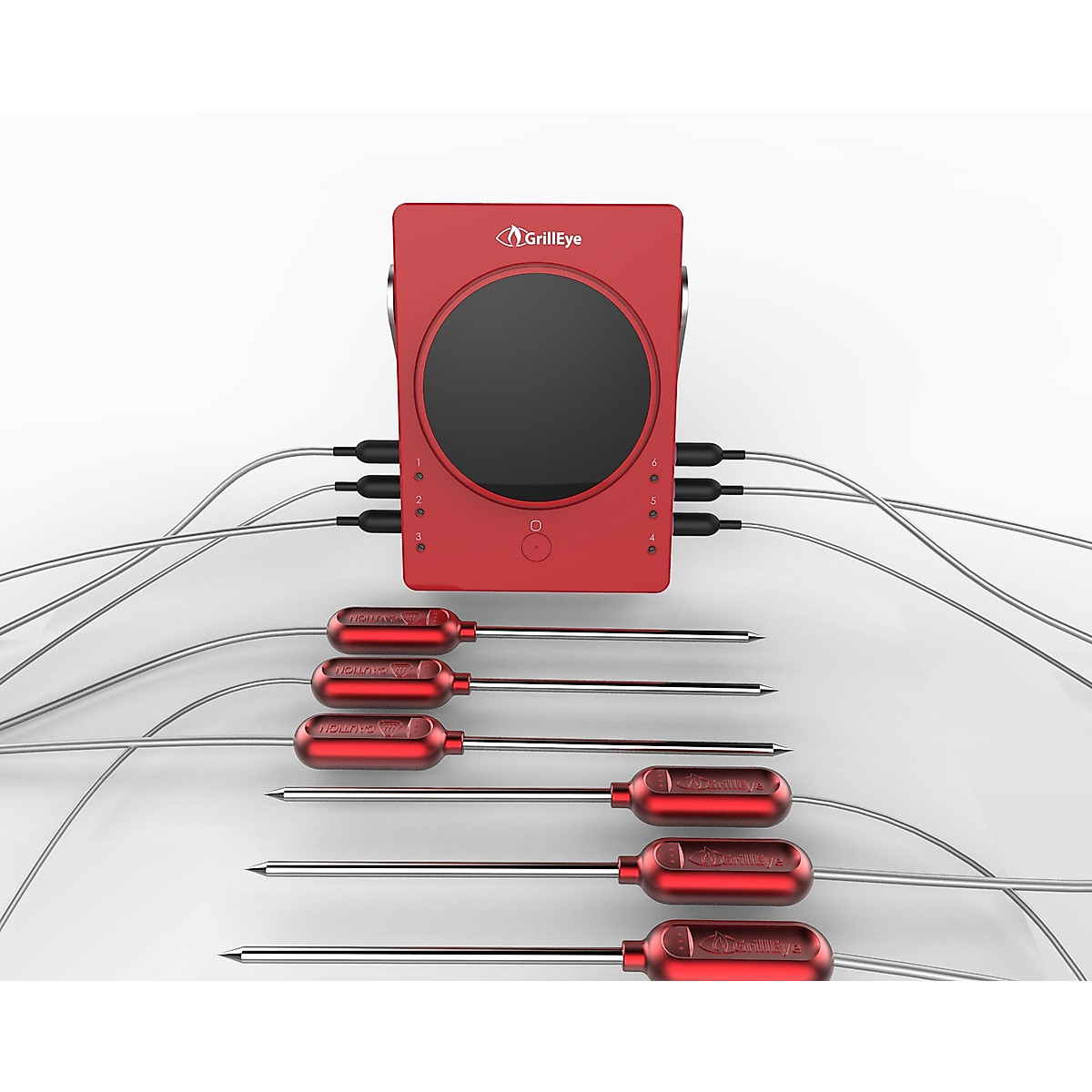 GrillEye GE0001 Smart Bluetooth Grilling & Smoking Thermometer, Red