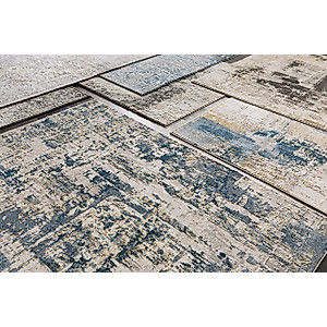 Mark&Day Area Rugs, 8x10 Bayonne Modern Dark Blue Area Rug, Blue White Yellow Carpet for Living Room, Bedroom or Kitchen (7'10" x 10'2")