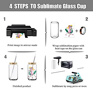 WindMage 12 packs 16 oz Clear Sublimation Glass Cans Blanks with Bamboo Lid, Stainless Straw, Brush, Silicone Tip, Reusable Drinking Beer Cans Iced Coffee Glasses Jar Tumbler Cups