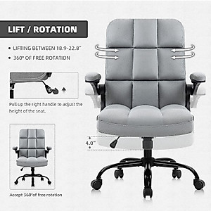 YAMASORO Office Chair Home Desk Chairs with Wheels Executive Fabric Swivel Chair with Adjustable Height and Flip-up Arms for Adult and Teens,Portable Gray