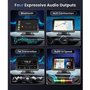 Podofo Portable Car Stereo Wireless Apple Carplay Android Auto,7 Inch Touch Screen Car Radio with Bluetooth Hands-Free/Mirror Link/Maps Navigation/Voice Control/TF Card/AUX,for Cars, Trucks, SUVs