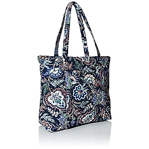 Vera Bradley Women's Cotton Vera Tote Bag, Java Navy Camo - Recycled Cotton, One Size