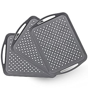 17.7" x 12.5" Anti-Slip Serving Trays with Handles, 3 Pcs X-Large Rectangular Food Serving Tray for Lap, Reusable and Durable, Grey