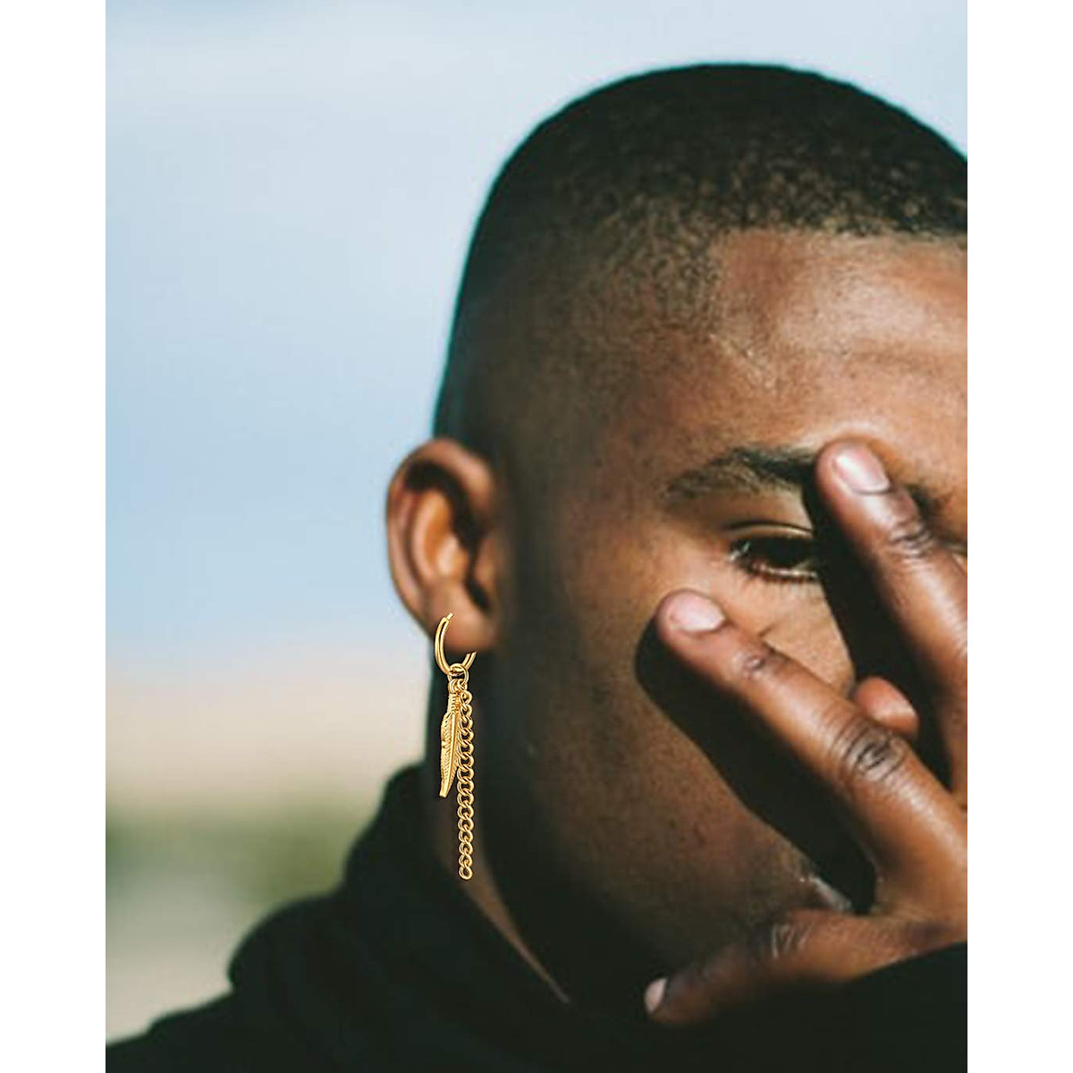 Ofeiyaa 4 Pairs Stainless Steel Dangle Hinged Hoop Earrings Huggie Earrings Piercing CZ Stud for Men Women Silver