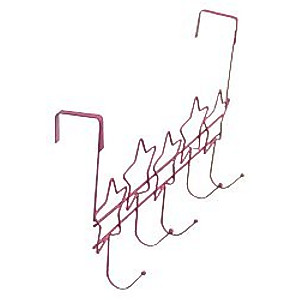 Southern Homewares Over The Door 5 Hanger Hooks Storage Organizer Rack, Pink Stars