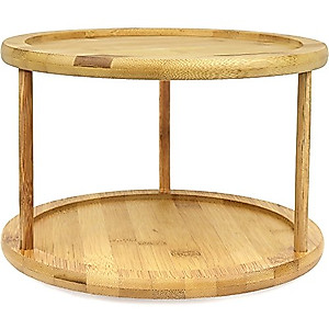 Greenco Bamboo Lazy Susan Turntable Spice Rack, 10 Inch 2- Tier Premium Bamboo, Rotating Organizer, Perfect for Kitchens Countertops, Pantry Storage, and Bathrooms