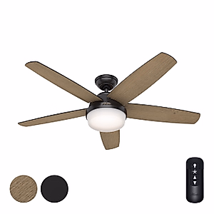 Hunter Fan 52 inch Contemporary Matte Black Indoor Ceiling Fan with Light Kit and Remote Control (Renewed)