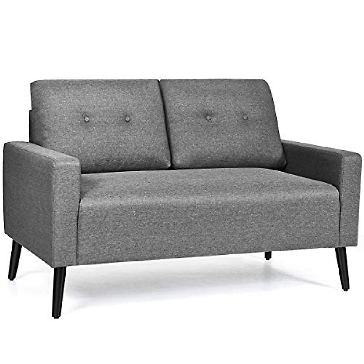 Giantex Modern Loveseat Sofa, 55" Upholstered Sofa Couch w/Soft Cushion, Rubber Wooden Legs, Button Tufted Back, Small Space Configurable Couch for Living Room (Gray)