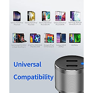 Dual USB C Car Charger, 60W PD (30W + 30W) Super Fast Charging Adapter Metal for Samsung Galaxy S23 Ultra/S23 Plus/S23/S22 Ultra/S22+/S21/S20/S10/Fe, Note 20/10, iPad Pro + 2X Type C to C Cable 3.3Ft