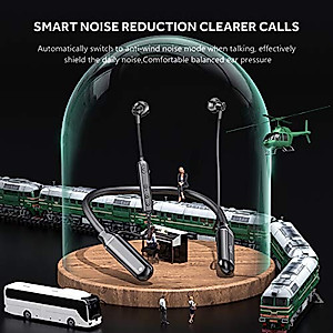 Bluetooth Headphones Neckband,100 Hours Long Battery Life,Built-in Noise Cancelling Microphone,Wireless Neckband Headset for Sports Behind Neck Headphones Stereo for Android Waterproof Neck Headset