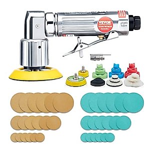 VEVOR 1/2/3 Inch Random Orbital Air Sander, High-Speed 15000RPM Mini Pneumatic Sander for Auto Body Work, 58PCS Air Powered Sander Kit with Sandpapers, Wool Pad, Wavy Sponges