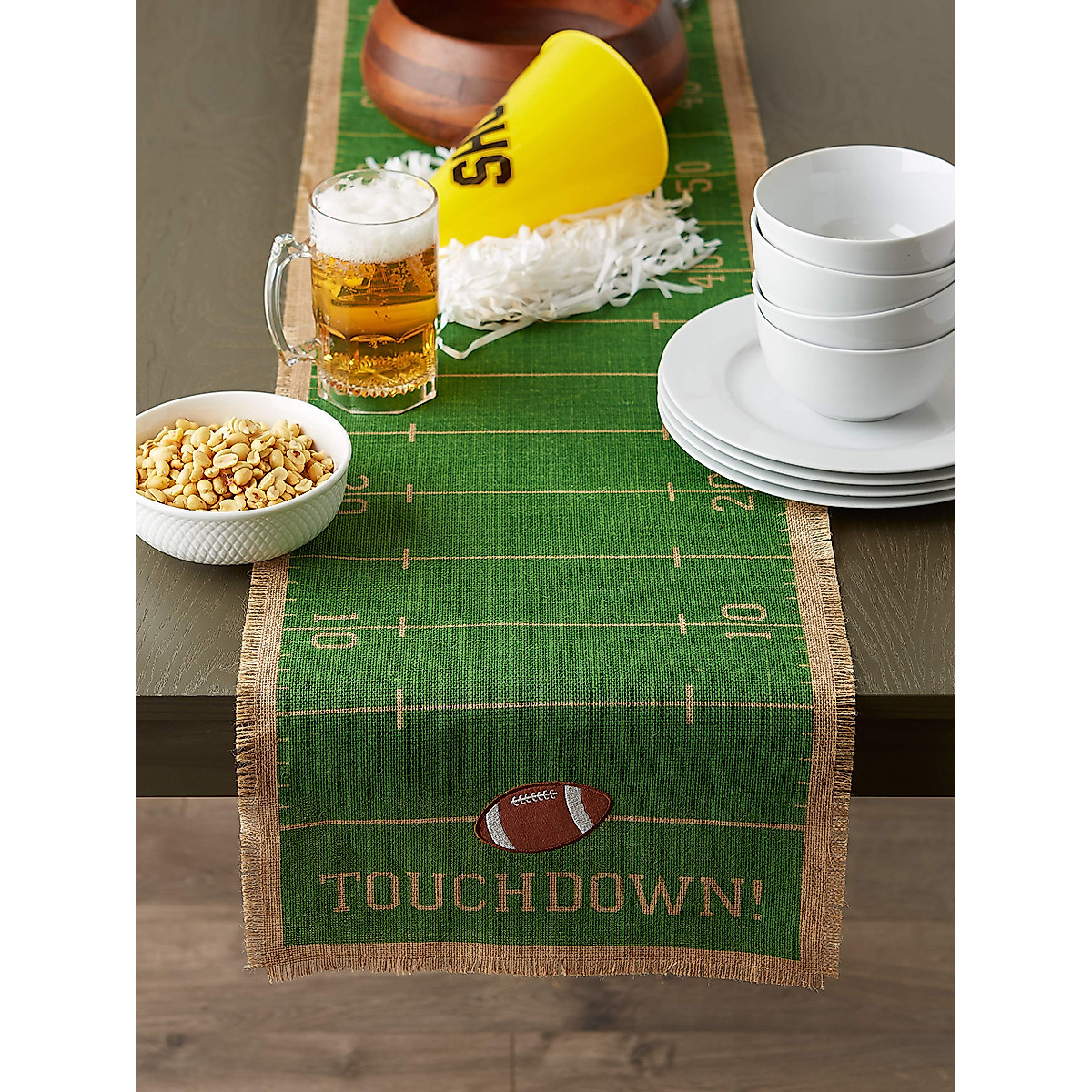 DII Football Decorations for Home & Kitchen Game Day Party Décor, Table Runner, 14x74, Jute Turf Field