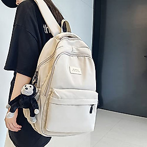 JARKJARD Aesthetic Backpack Cute Kawaii Backpack for School College Backpack Large Capacity Bookbags for Girls Women Students Casual Travel Daypacks Solid Color(White)