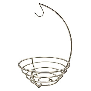 Spectrum Diversified Euro Small Tree & Basket Hanger & Fruit Basket, Produce Saver Banana Holder & Open Wire Fruit Bowl for Kitchen Counter & Dining Table, Satin Nickel