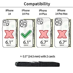 Dockem Card Case for iPhone 14 Pro with Built-in Metal Plate for Magnetic Mounting & 2 Card Holder Pockets: Luxe M2 Wallet, Canvas Style Synthetic Leather (iPhone 14 Pro, Black)