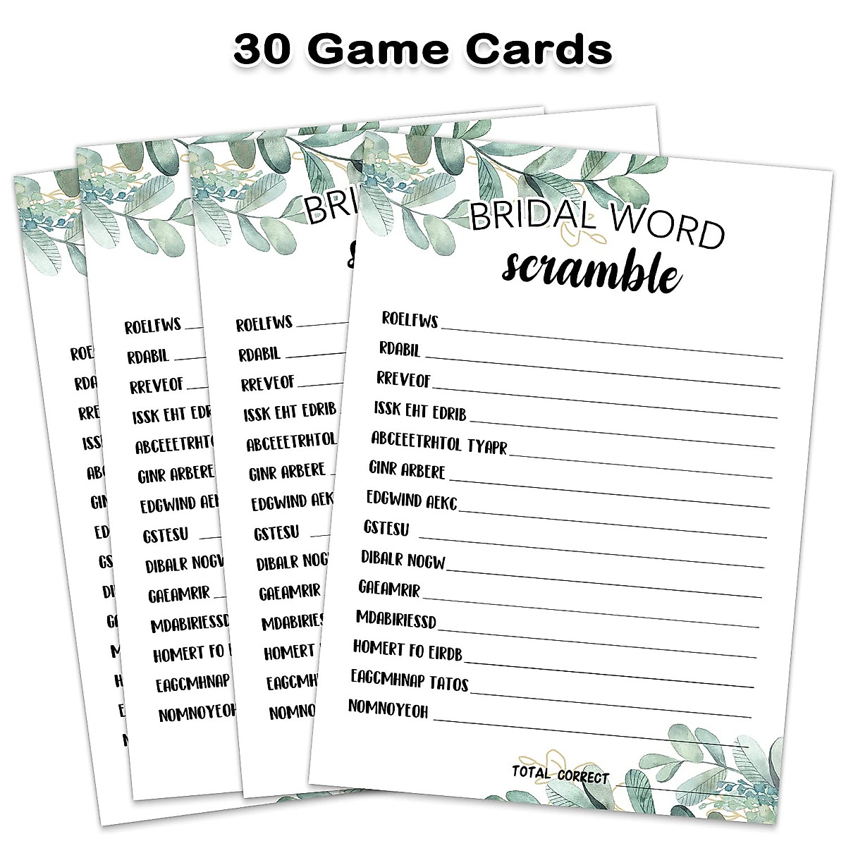 Bridal Shower Game Cards, Bridal Word Scramble Game, Greenery Theme Engagement Party Cards For Wedding, Bridal Shower Decorations, Engagement Activities Ideas, Wedding Shower Party Game Card