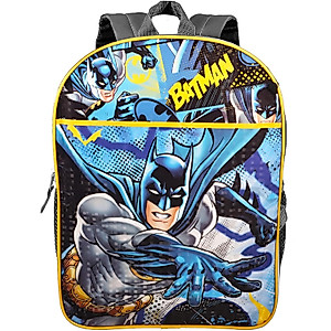 Batman Backpack and Lunch Box Set for Kids Boys ~ 7 Pc Deluxe 16" Batman School Bag, Lunch Bag, Patches, Stickers, and More (Batman School Supplies Bundle)