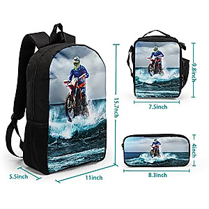Giwawa Cool Dirt-Bike Motocross School Backpacks for Teen Boys Motorcycle Vehicle in Sea Backpack School Bookbags Set Lunch Bag Pencil Case