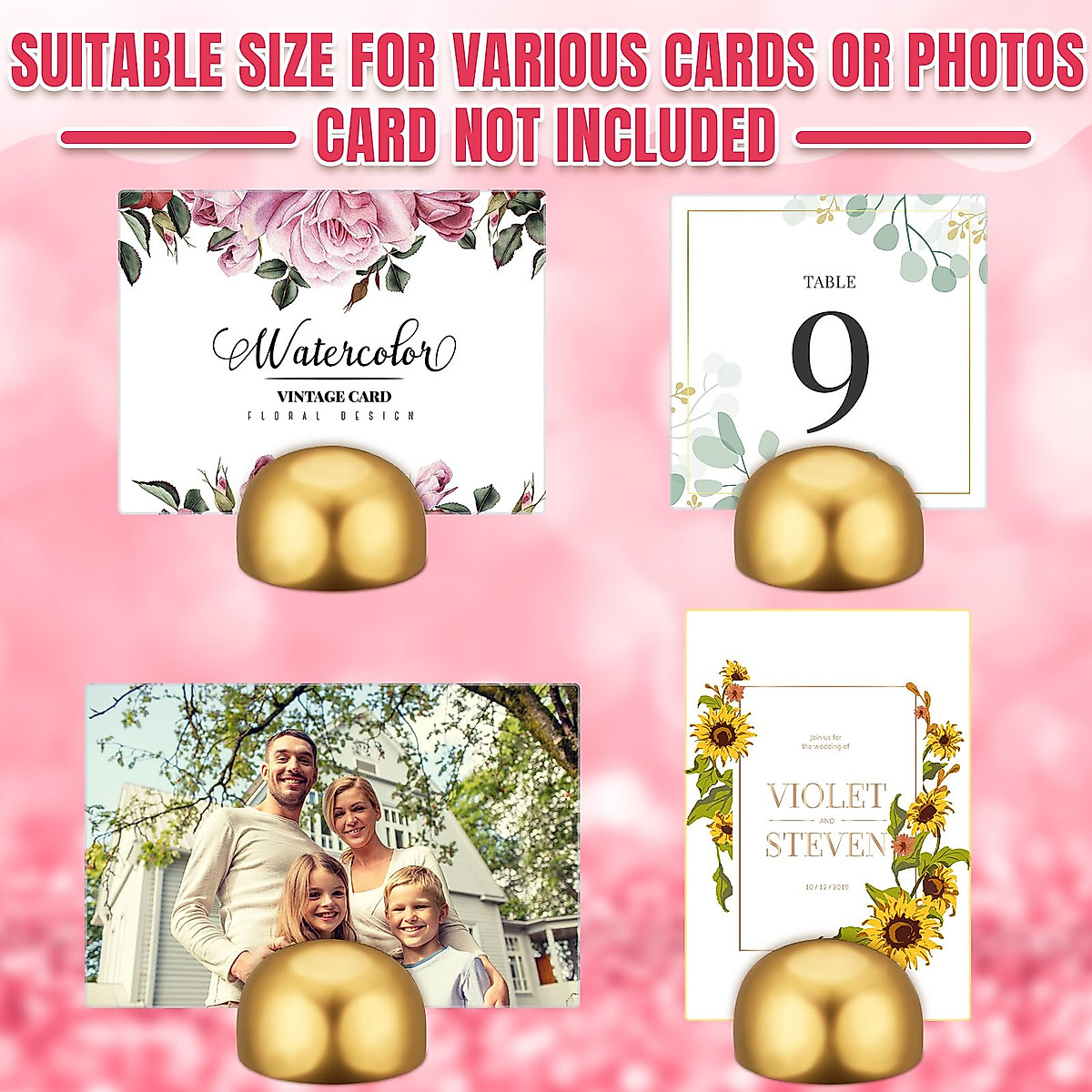 Geyoga 50 Pcs Gold Table Number Holder Round Table Number Stands Modern Place Card Holders Table Number Clips Table Number Holders for Wedding Reception Anniversary Birthday Party Banquet