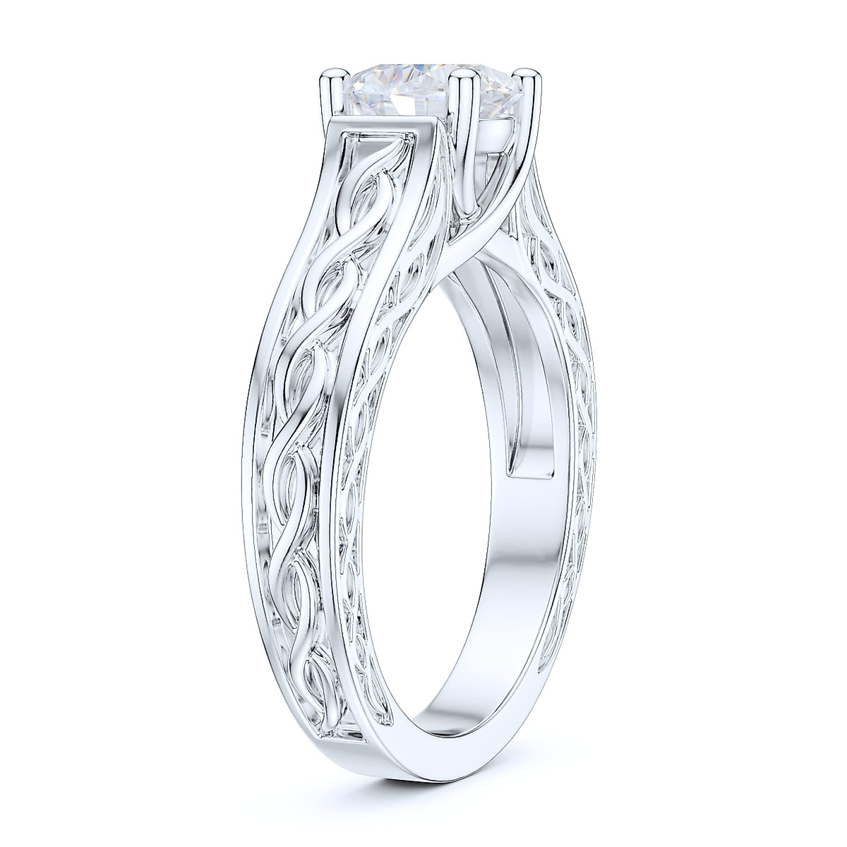 PRSTANI Sterling Silver Twisted Infinity Patterned 1CT Simulated Round Brilliant Cut Diamond Solitaire Promise Engagement Ring (7)