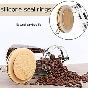 Liengoron 3PCS Glass Coffee Containers with Shelf 3x54oz Glass Coffee Bean Storage Container with Airtight Locking Clamp Lid Spoons Coffee Canister Set Jars for Kitchen Food Storage Coffee Tea Sugar