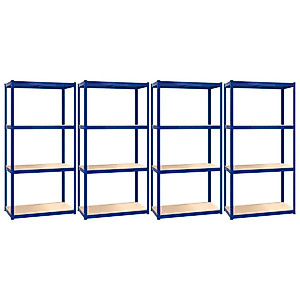 vidaXL 4X 4-Layer Shelves Business Workshop Height-Adjustable Shelf Storage Industrial Shelving Rack Blue Steel and Engineered Wood