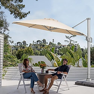 BLUU BANQUET 12ft 2-Tiers Aluminum Patio Umbrella Cantilever Offset Umbrella 60 Month Fade Resistance & UV Protection Outtra Recycled Fabric, 360 Rotation Aluminum Pole with Cross Base（Cream Beige）